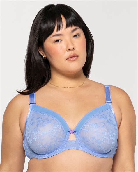 No Show Lace Unlined Underwire Bra Denim Blue Curvy Couture