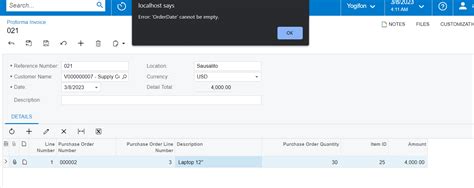 How To Resolve Error Orderdate Cannot Be Empty In My Custom Screen