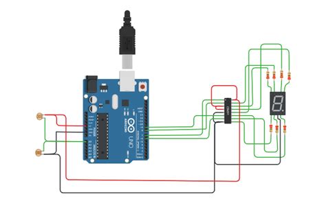 circuit design display de 7 segmentos arduino tinkercad