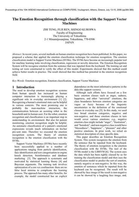 Pdf The Emotion Recognition Through Classification With The Support