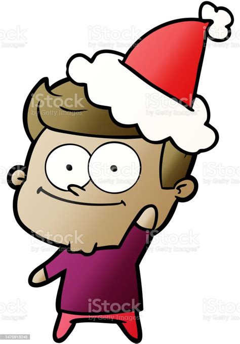 산타 모자를 쓰고 행복한 남자의 손으로 그린 그라데이션 만화 그라데이션에 대한 스톡 벡터 아트 및 기타 이미지 그라데이션 낙서 드로잉 남자 Istock