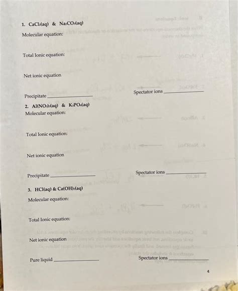 Solved 1 Cacl2 Aq And Na2co3 Aq Molecular Equation Total