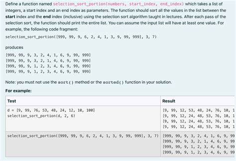 Solved Define A Function Named Selectionsortportion
