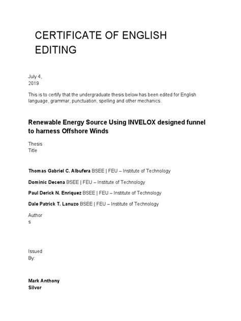 Certificate Of English Editing Pdf Pdf