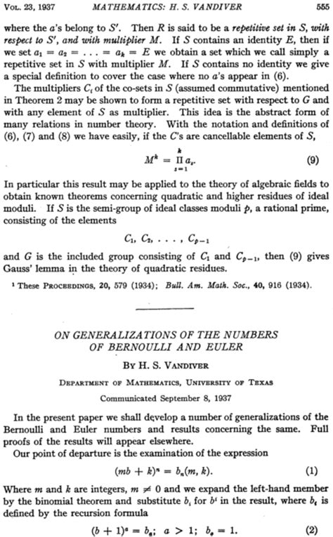 On Generations Of The Numbers Of Bernoulli And Euler Pnas