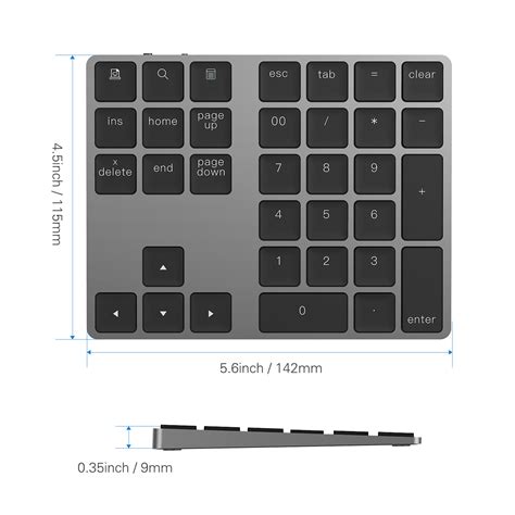Bluetooth Number Pad Lekvey Aluminum Rechargeable Wireless Numeric Keypad Slim 34 Keys External