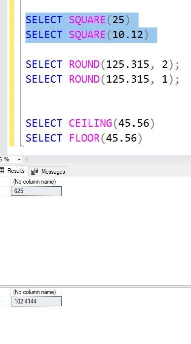 Sql Server Mathematical Functions Sqrt Pi Square Round Ceiling And Floor Geeksforgeeks