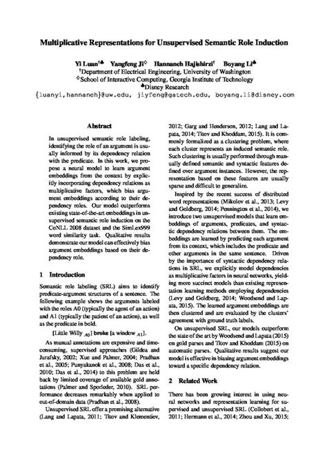 multiplicative representation for unsupervised semantic role induction