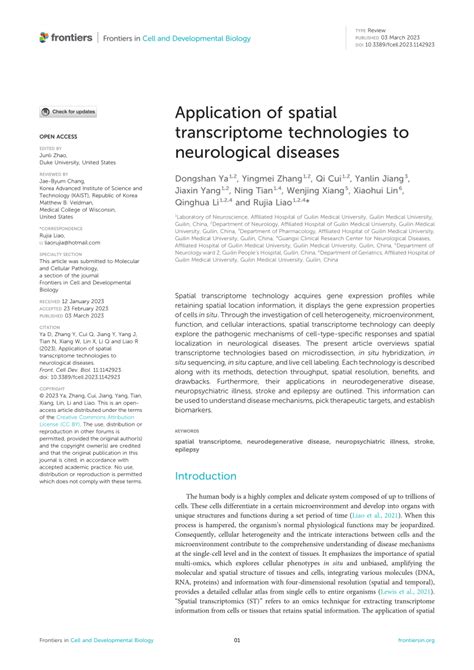 Pdf Application Of Spatial Transcriptome Technologies To Neurological