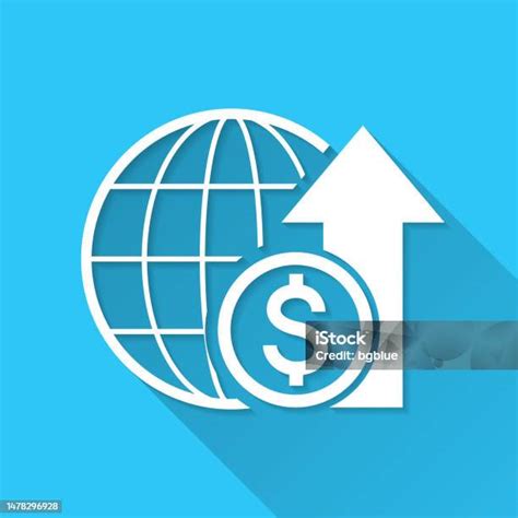 달러 환율 인상 파란색 배경에 아이콘 긴 그림자가 있는 평면 디자인 0명에 대한 스톡 벡터 아트 및 기타 이미지 0명 3