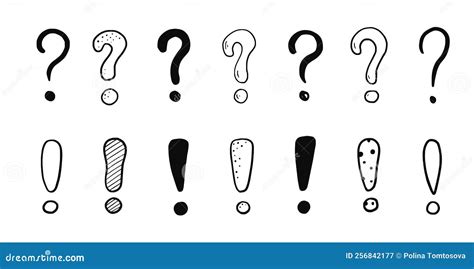 Doodle Exclamation Point And Question Sign Mark Set Hand Drawn Sketch