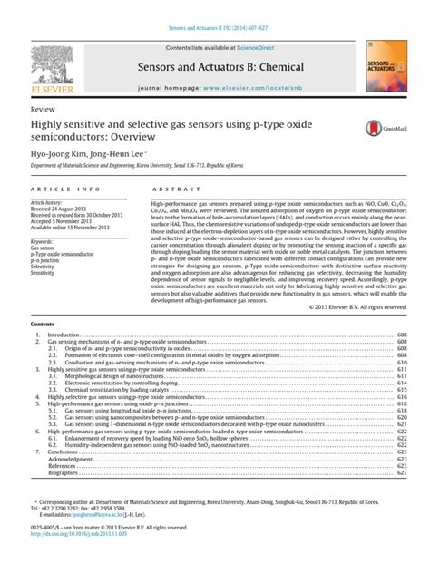 Highly Sensitive And Selective Gas Sensors Using P Type Oxide