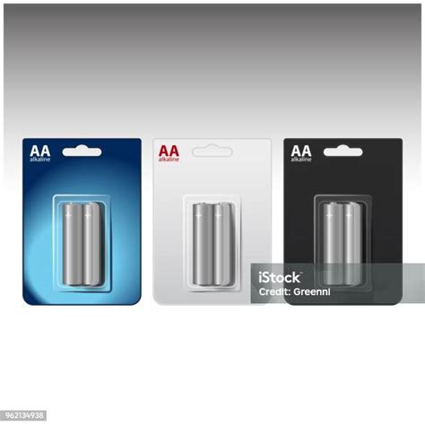 블루 화이트 블랙 물집에 벡터 광택 알카라인 Aa 배터리의 설정 브랜드에 대 한 포장 흰색 배경에 격리를 닫습니다 0명에 대한 스톡 벡터 아트 및 기타 이미지 Istock