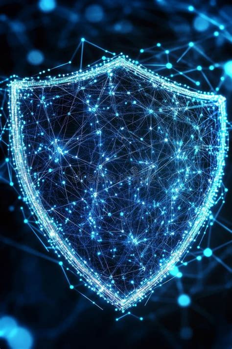 Abstract Glowing Shield On Blue Technology Background Cybersecurity And Data Protection Concept