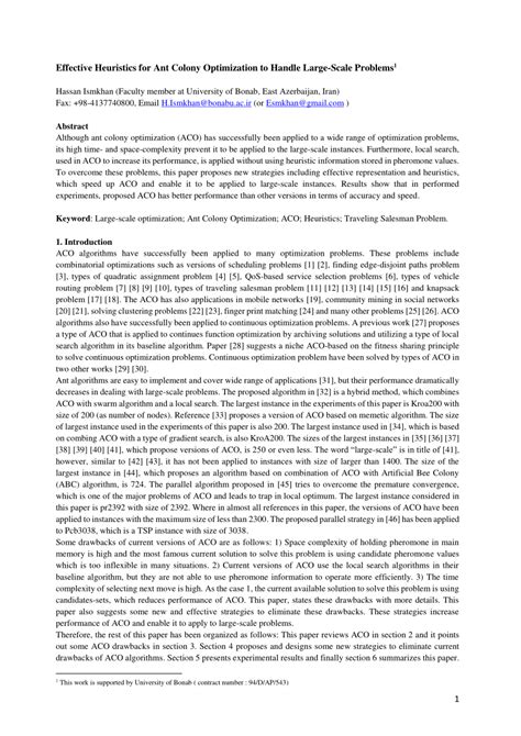 Pdf Effective Heuristics For Ant Colony Optimization To Handle Large Scale Problems
