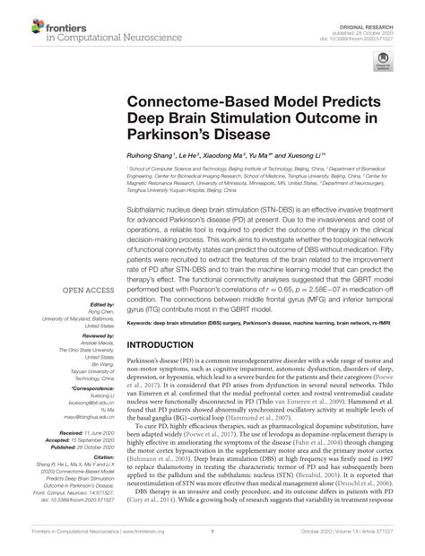 Pdf Connectome Based Model Predicts Deep Brain Stimulation Outcome In Parkinsons Disease