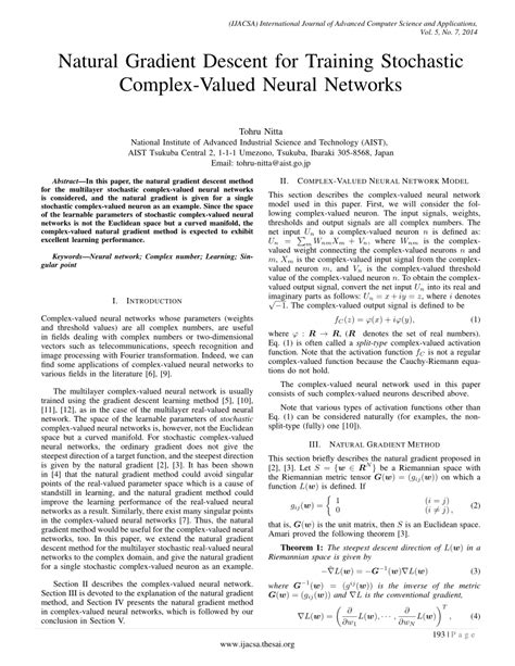 Pdf Natural Gradient Descent For Training Stochastic Complex Valued Neural Networks