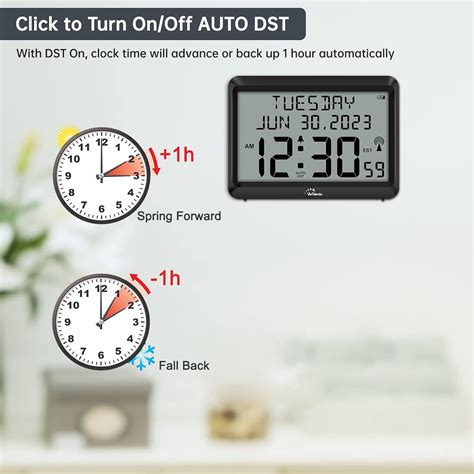 Wallarge Atomic Clock Battery Operated Digital Wall Clock With Seconds Lcd Display Auto Dst