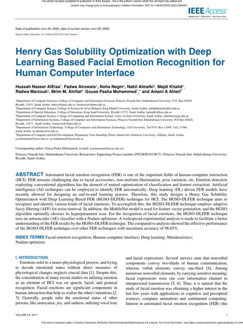 Pdf Henry Gas Solubility Optimization With Deep Learning Based Facial
