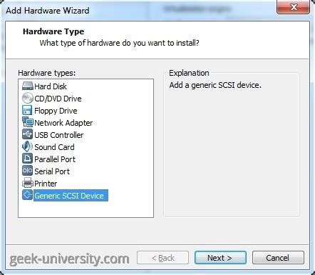 Add A Generic SCSI Device VMware Player