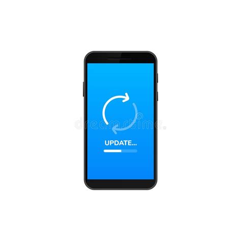 Smartphone Displaying Software Update Progress With Blue Background And Loading Icon Stock