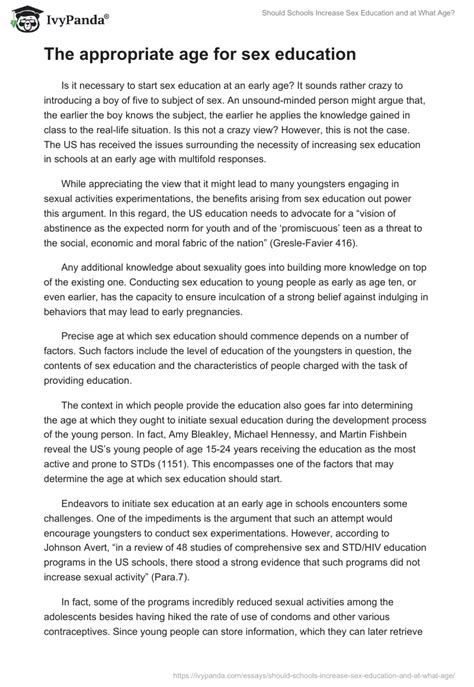 Should Schools Increase Sex Education And At What Age 1650 Words Research Paper Example
