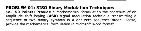 Solved Binary Modulation Techniques1a 50 ﻿points Provide
