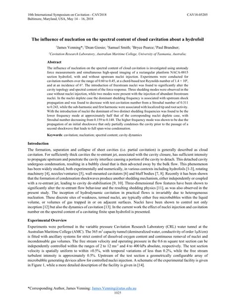 Pdf The Influence Of Nucleation On The Spectral Content Of Cloud Cavitation About A Hydrofoil