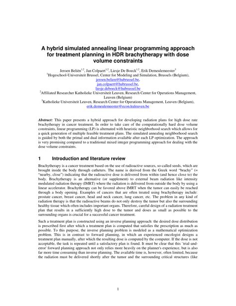 pdf a hybrid simulated annealing linear programming approach for treatment planning in hdr