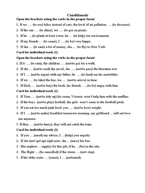 Conditionals Open The Brackets Using The Verbs In The Proper Form Pdf