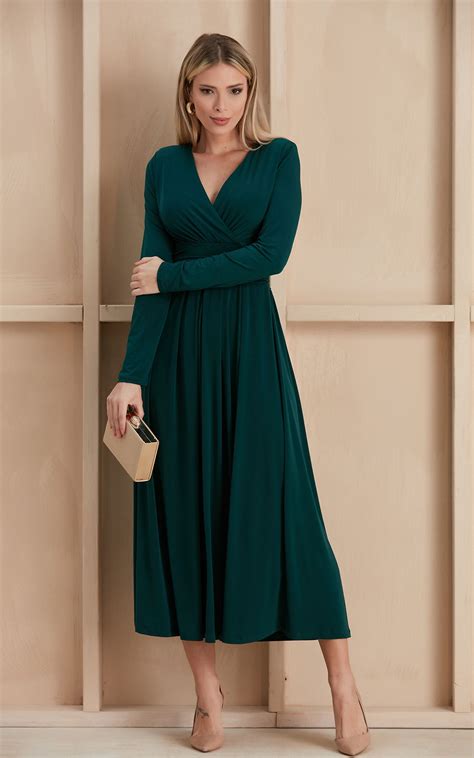 Dark Green Long Sleeve Maxi Dress Jenerique Silkfred Us Roupas