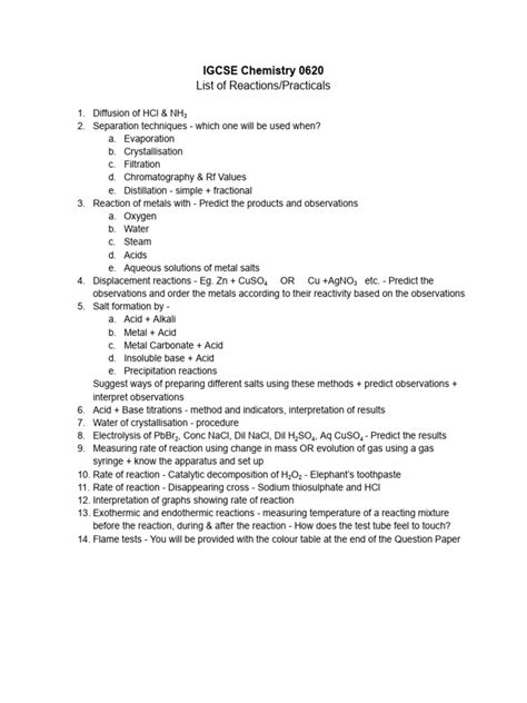 Igcse Chemistry Practicals Pdf