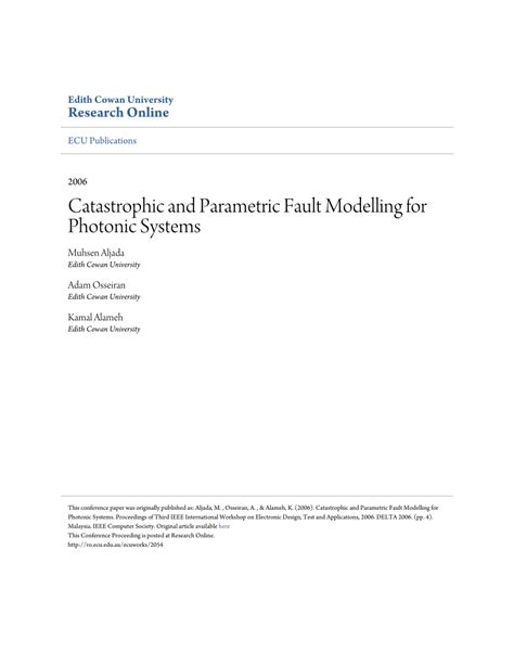 Pdf Catastrophic And Parametric Fault Modelling For Photonic Systems
