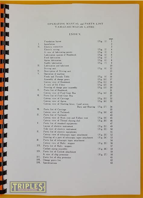 Mazak 18 Lathe Early Model Operating Manual And Parts List