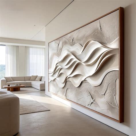 3d Textured Wave Wall Art Minimalist Neutral Tone Abstract Sculpture
