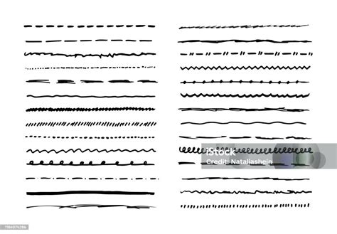 마커 손으로 그린 벡터 라인 테두리 세트와 흰색 배경 벡터 그림에 격리 된 디자인 요소를 낙서 곡선에 대한 스톡 벡터 아트 및 기타 이미지 Istock