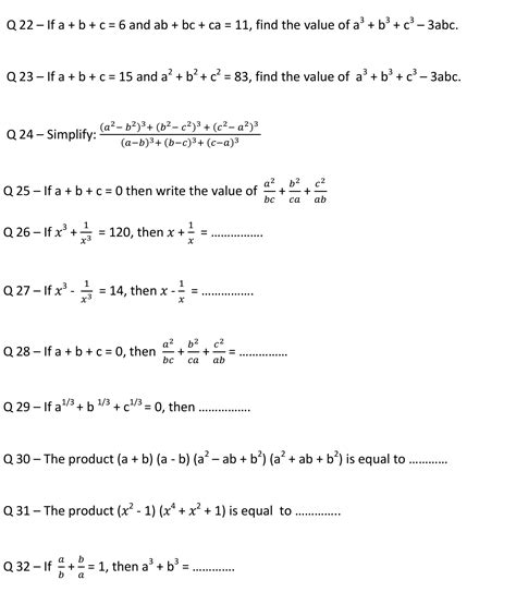 Algebraic Identities For Class 9 Important Question