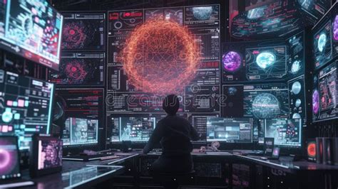 Professional Programer Looking Computer Desktop With Coding Program Aig42 Stock Image Image