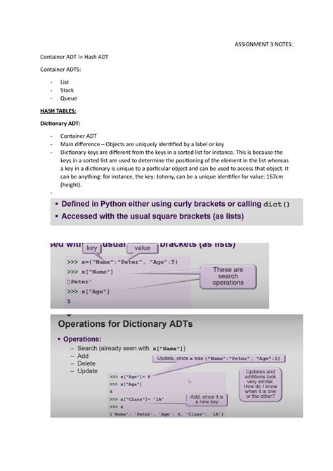 Assignment 3 Notes Assignment 3 Notes Container Adt Hash Adt