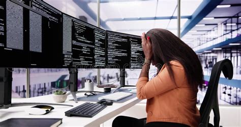 African American Coder Using Computer At Desk Stock Image Image Of Woman Monitor 319656817