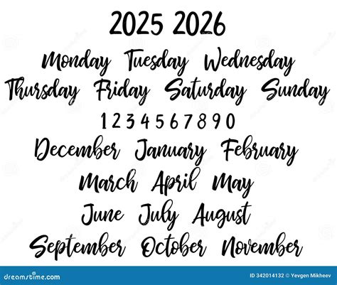 Months Names Line Cursive Calligraphy Set Calendar Continuous Handwritten Calligraphic Script