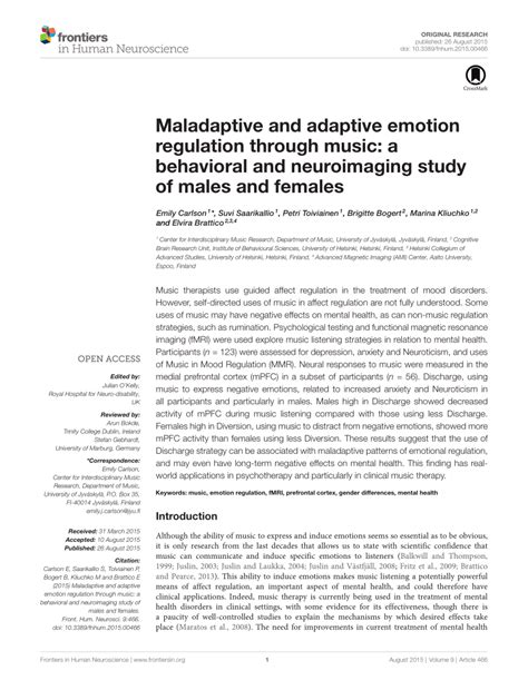 Pdf Maladaptive And Adaptive Emotion Regulation Through Music A Behavioral And Neuroimaging