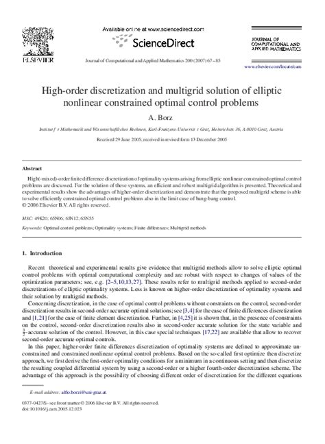Pdf High Order Discretization And Multigrid Solution Of Elliptic Nonlinear Constrained Optimal