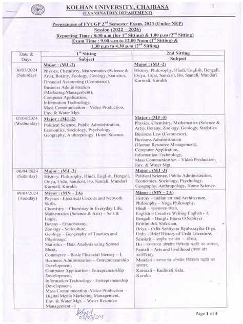 Exam Programme Of Fyugp 2nd Sem Exam 2023 Under Nep Session 2022 2026 Pdf