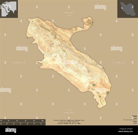 Ilam Province Of Iran Sentinel 2 Satellite Imagery Shape Isolated On Solid Background With