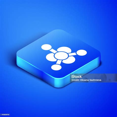 파란색 배경에 격리된 등각칭 박테리아 아이콘입니다 세균 및 세균 미생물 질환 유발 세포암 미생물 바이러스 곰팡이 파란색 사각형 버튼입니다 벡터 일러스트레이션 과학에 대한