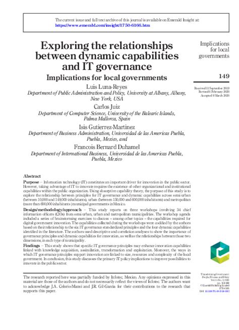 Pdf Exploring The Relationships Between Dynamic Capabilities And It Governance
