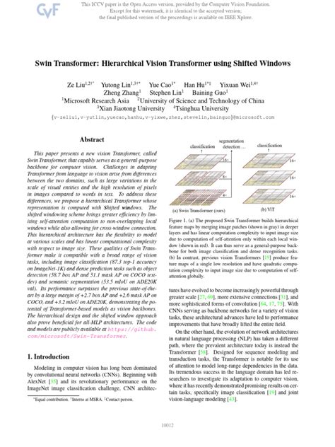 Liuswintransformerhierarchicalvisiontransformerusingshifted