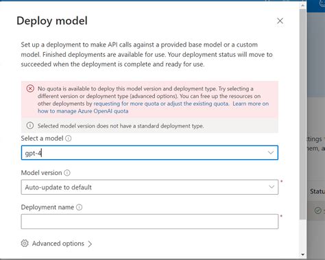No Quota Is Available To Deploy This Model Version And Deployment Typewhile Deploying Gpt 4