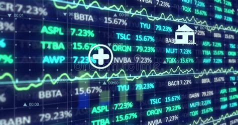 Animation Of Multiple Icons Over Trading Board Against Graphs On Abstract Background Stock Video
